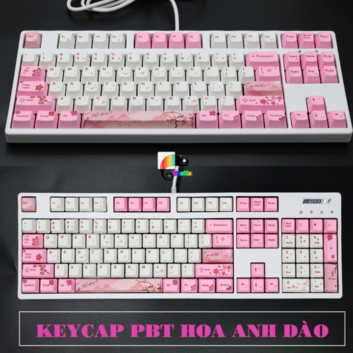 Nút bàn phím PBT Hoa Anh Đào Double Shot màu hồng I Set KeyCap Sakura ...