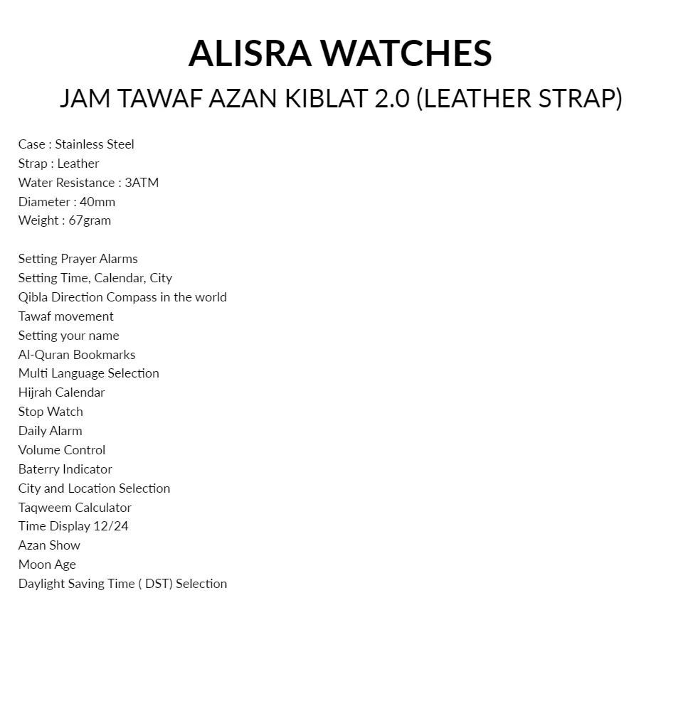 ALISRA WATCHES Jam Tawaf Azan Kiblat 2.0 ⌚🕋 Jarum pusingan tawaf Kompas ...