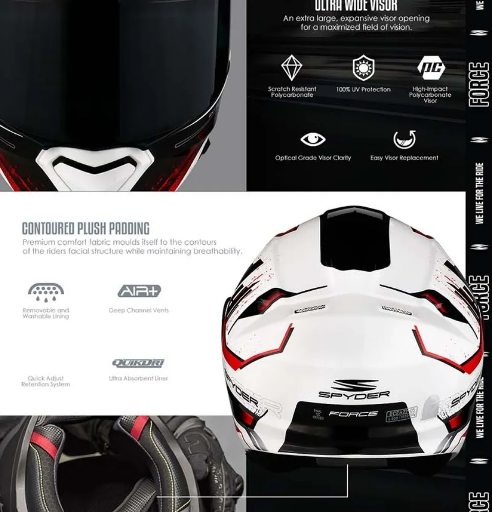 Spyder Force+ GD S5 - NERO Modular Dual Visor Helmet (FREE Clear Visor ...