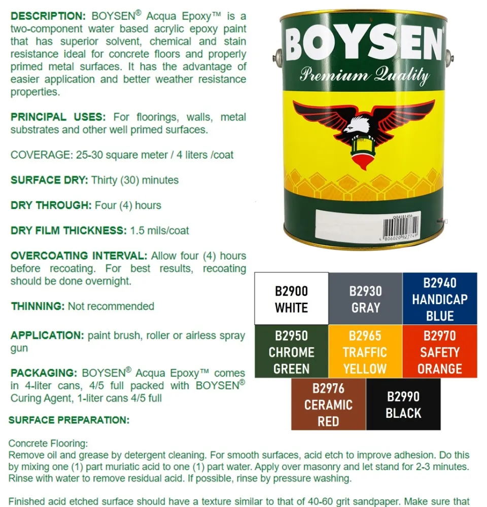 Boysen Acqua Epoxy Gray B2930 / Black / Chrome Green / Ceramic Red ...