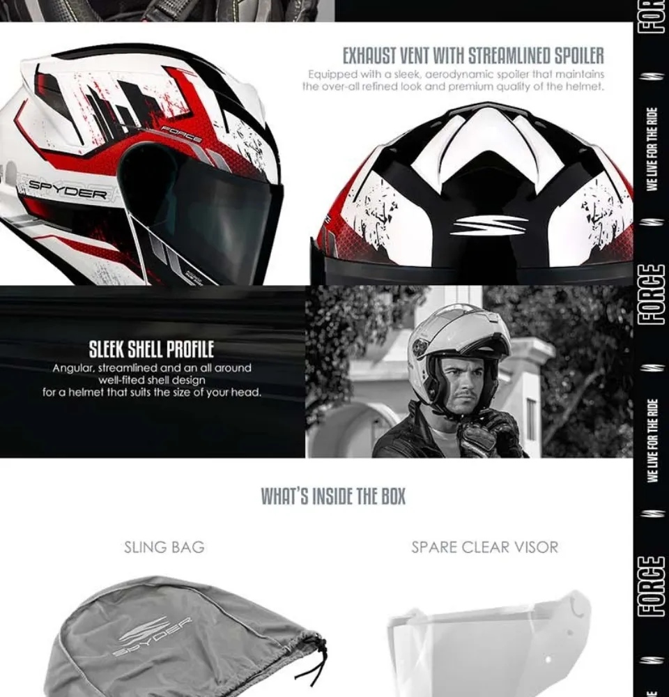 Spyder Force+ GD S5 - NERO Modular Dual Visor Helmet (FREE Clear Visor ...