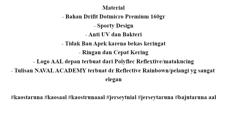 Baju Kaos Taruna Akademi Angkatan Laut / Kaos Olahraga AAL Lengan Pendek Bahan Dry-fit Premium ...