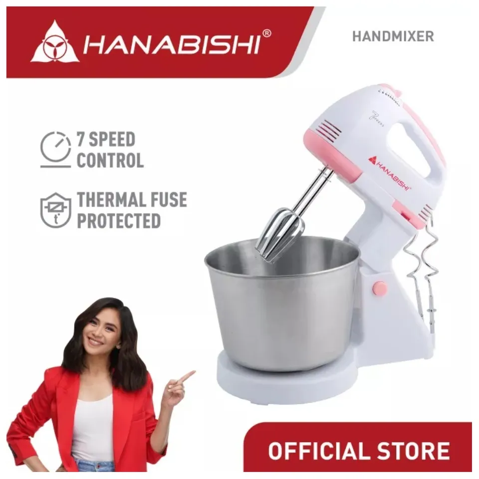 Hanabishi Hand Mixer HHMB-120SS | 7 Speed Control Hand Mixer w/ Bowl ...