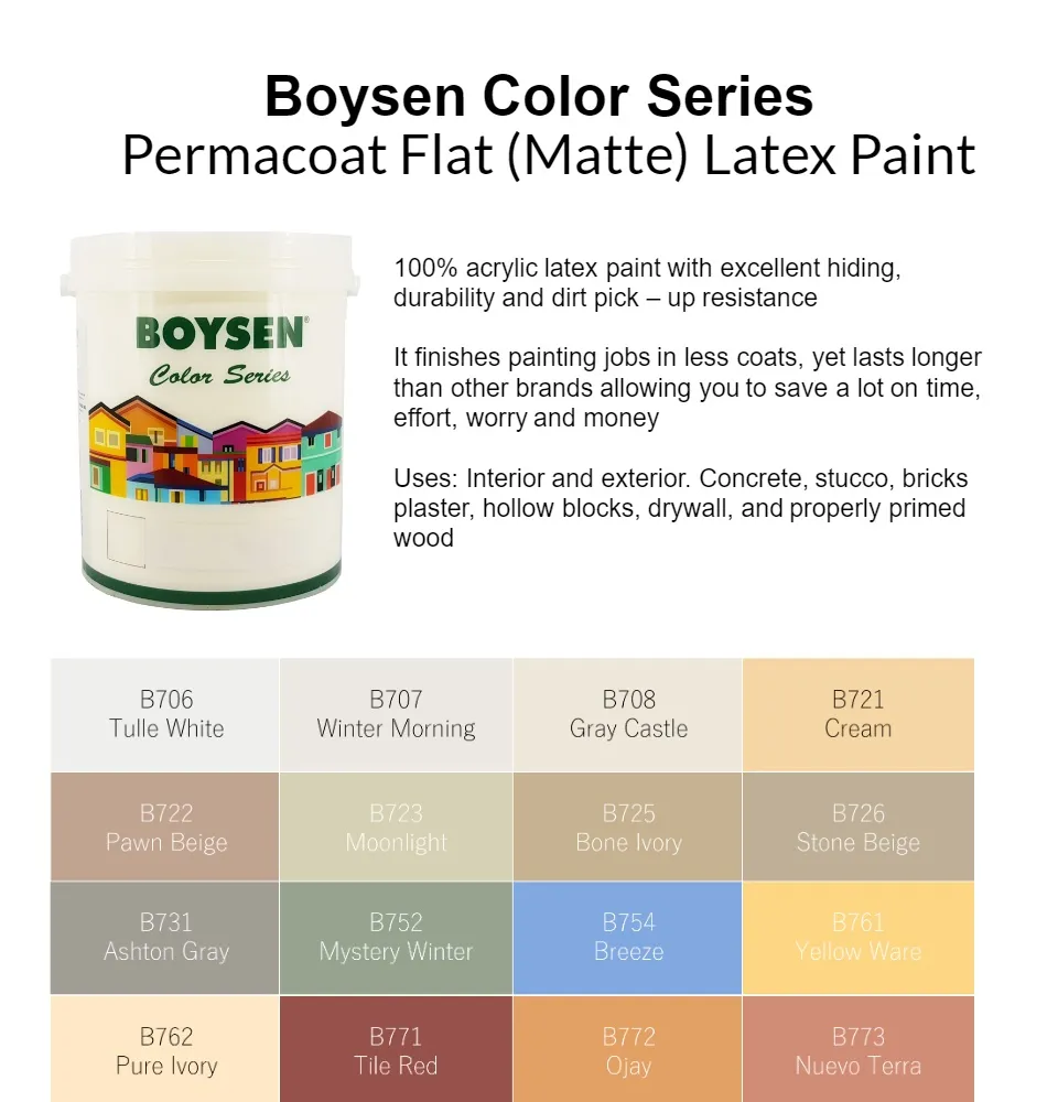 Boysen Color Series Permacoat Flat Latex Tulle White B706 Acrylic Latex ...