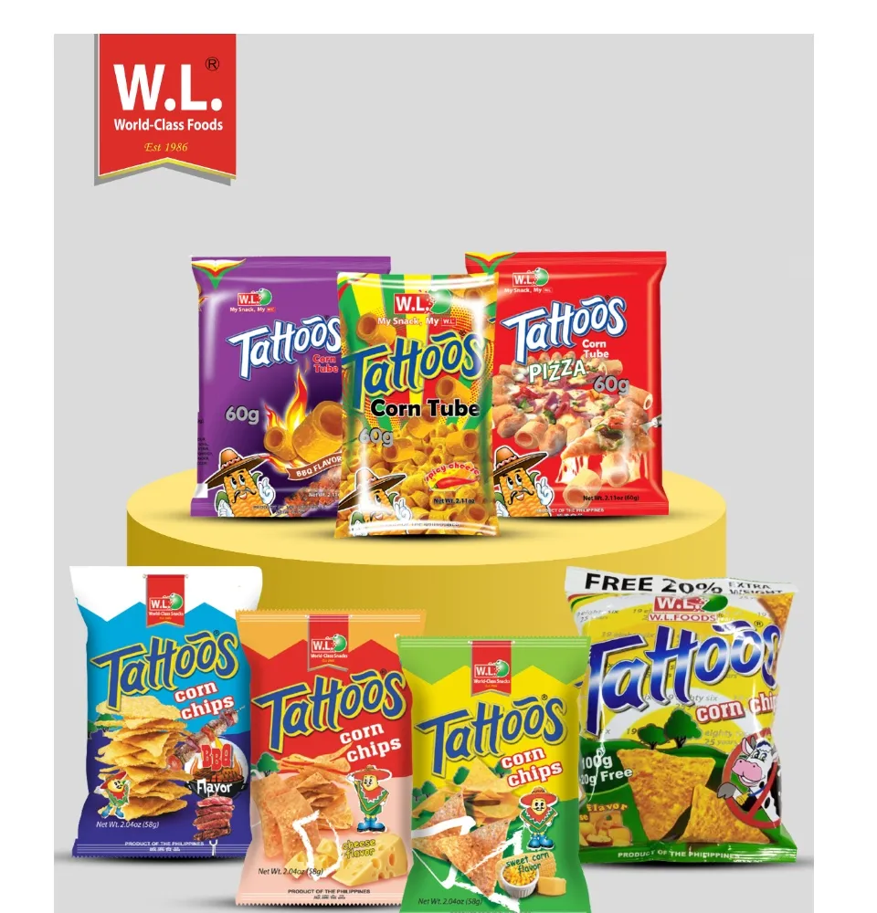 WL FOODS Tattoos Corn Chips Cheese Flavor 58g x 10's | Lazada PH