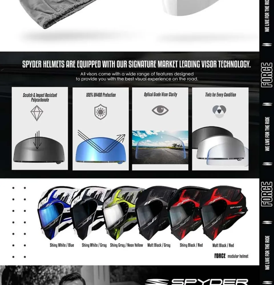 Spyder Force+ GD S5 - NERO Modular Dual Visor Helmet (FREE Clear Visor ...