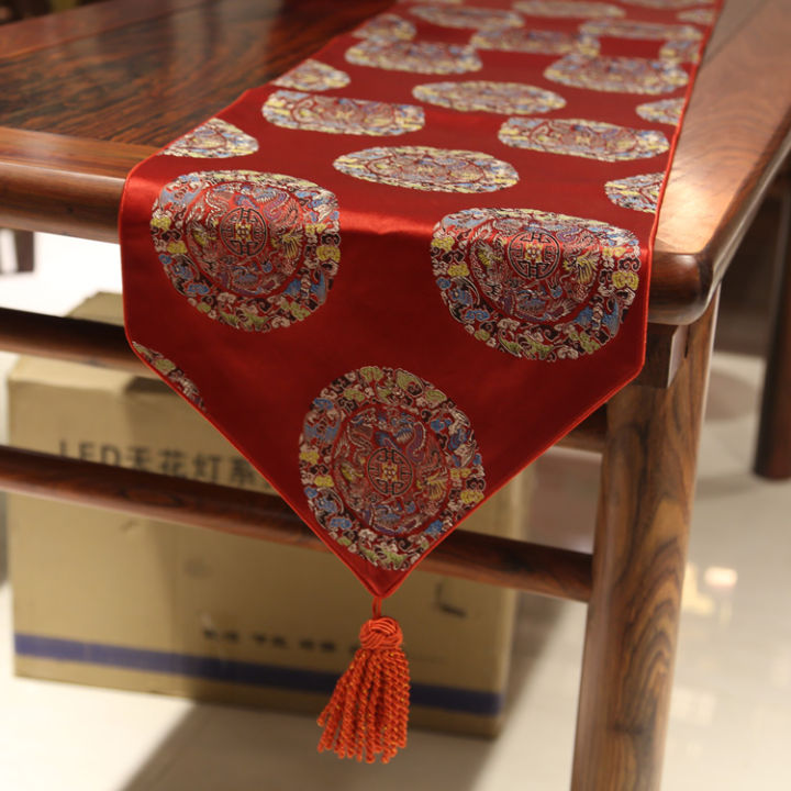 Silk table runner tablecloth Chinese style tea table flag Chinese Zen ...