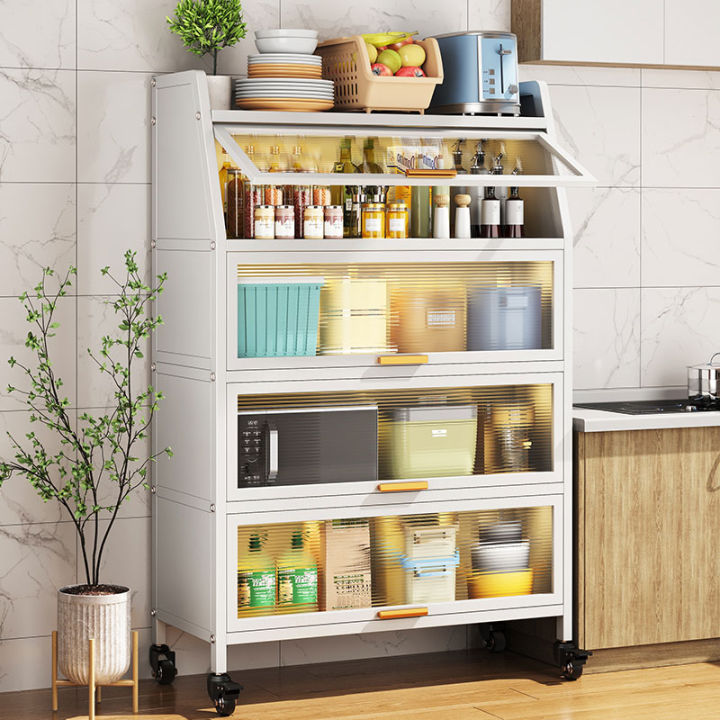 Kitchen Floor-Standing Multi-Layer Storage Rack With Door, Microwave ... Kitchen Floor-Standing Multi-Layer Storage Rack With Door, Microwave ...