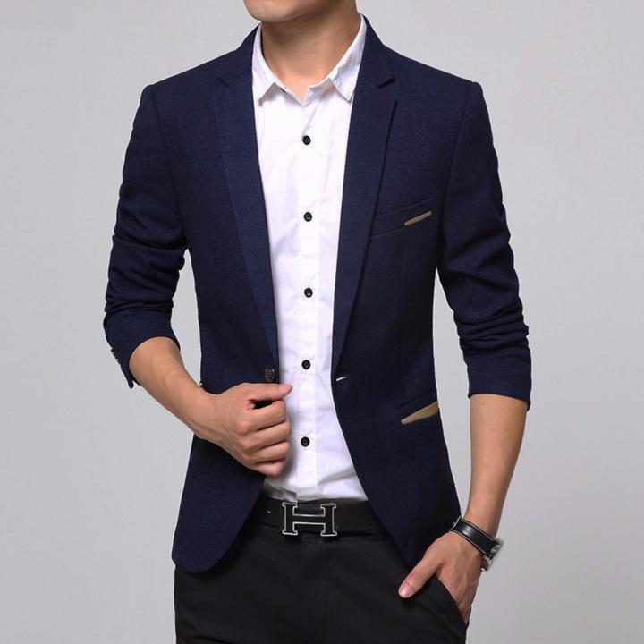 Jas Cowok - Jas Blazer Pria Slim Fit - Biru Dongker | Lazada Indonesia