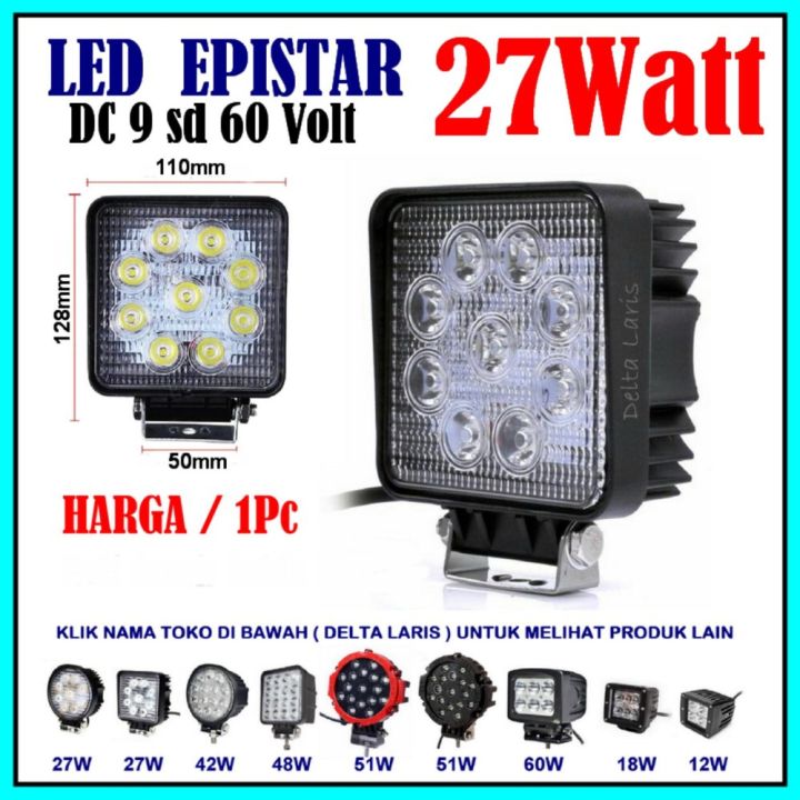 Pro parts Epistar Lampu sorot LED offroad Square 27W LED Work Light ...