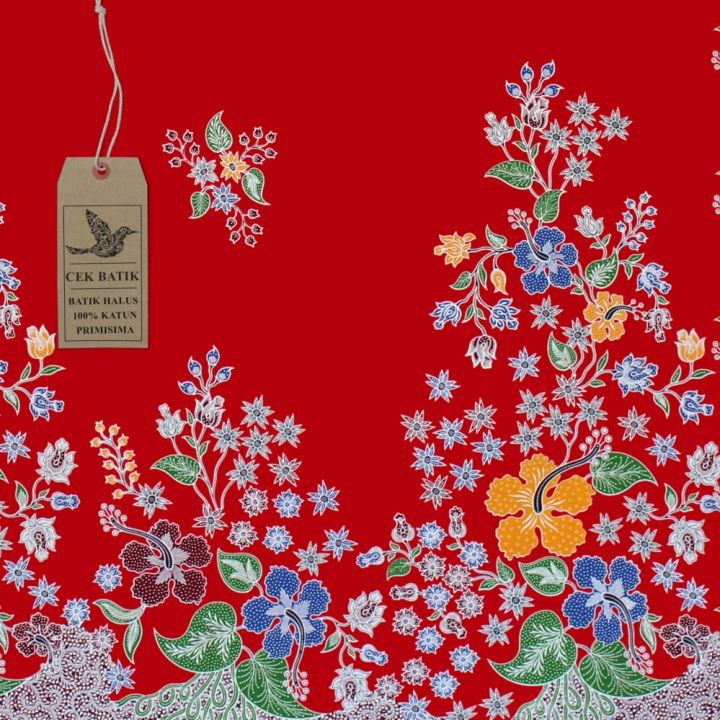 kain batik - Motif Bunga Ayu Warna Dasar Merah (Ukuran 2 Meter Lebih ...