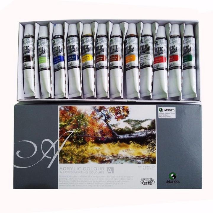 Cat Lukis - Cat Akrilik - Cat Kanvas - Acrylic Colour set 12pcs tube ...