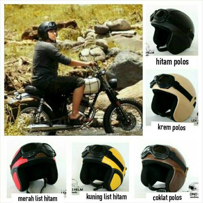 Helm Bogo Retro SNI Kulit Hitam Krem Coklat Kacamata | Lazada Indonesia