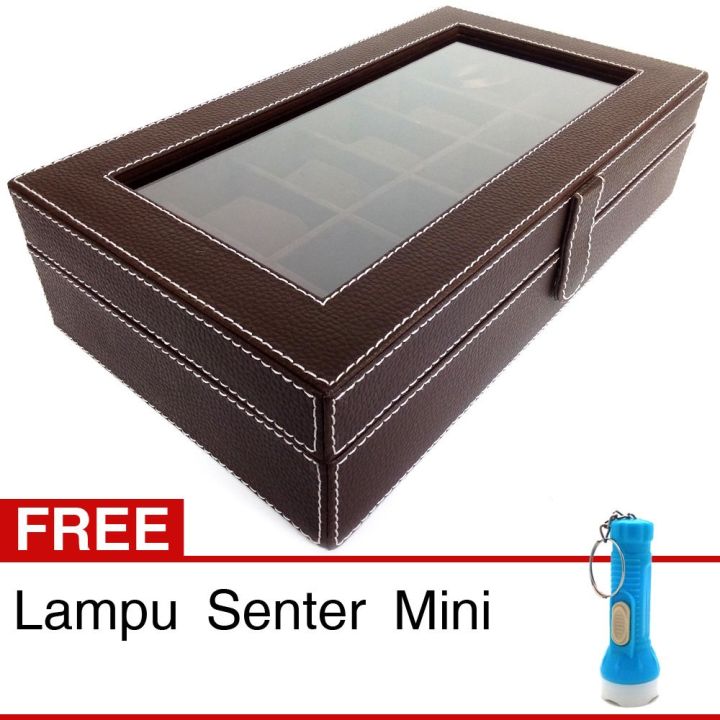 Kualitas Super Kotak Jam Tangan Isi 12 - Coklat + Gratis Senter Mini ...