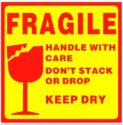 ( Free Marker Pen ) Yellow Warning Fragile Sticker 10cm X 10cm,100 ...