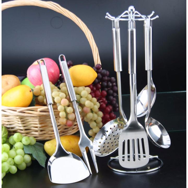 6 PC UTENSIL WITH STAND/ STAINLESS STEEL HANDLE 80547 | Lazada