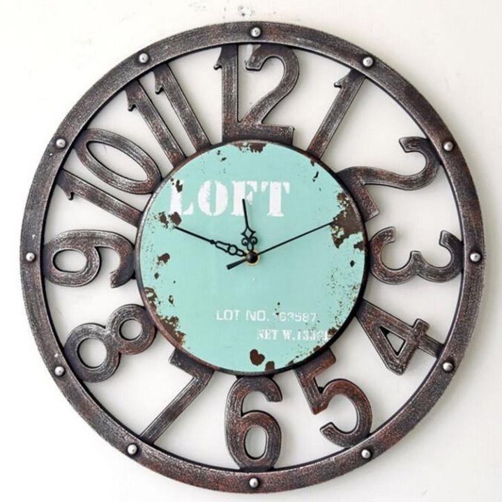 40CM Vintage European Loft Style Wooden Wall Clock (Blue) | Lazada