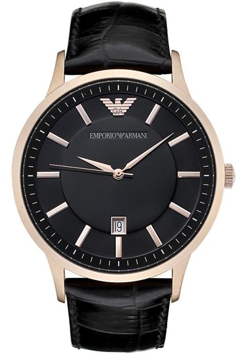 Emporio Armani Mens Classic Black Dial Gold-tone Leather Watch AR2425 ...