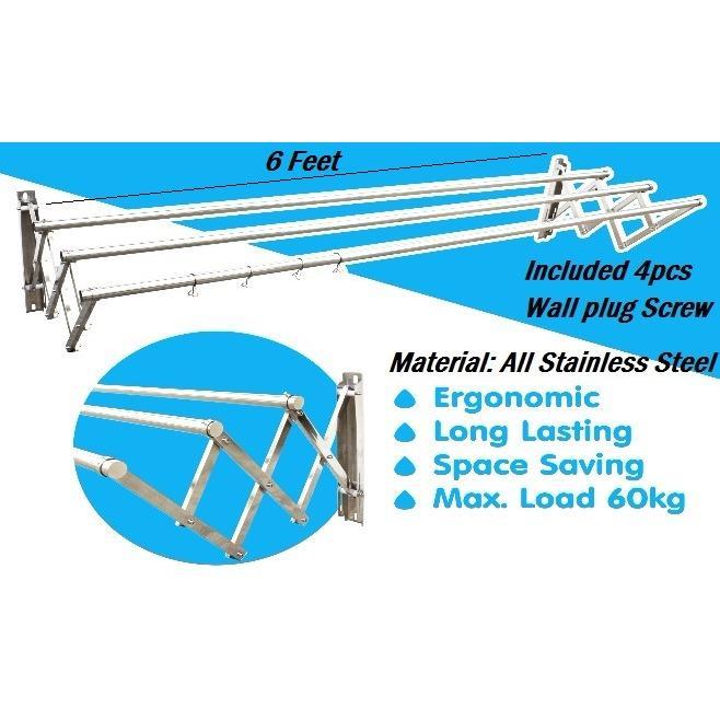 Ampaian (High quality) - S/Steel Retractable Cloth Hanger 6FT (COMPLETE ...