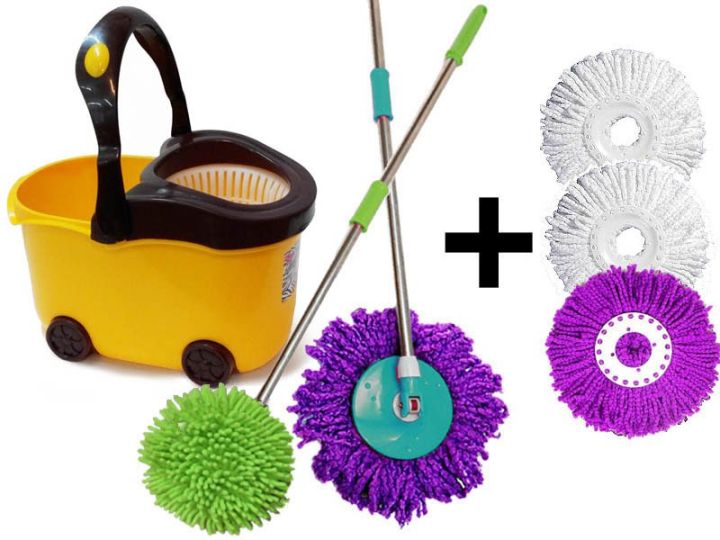 Smarter Mum Easy Mop 2015 With 2 Poles + 5 Mop Head (YELLOW) | Lazada