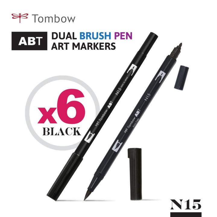 Tombow ABT Dual Brush Pen 6's Pack (BLACK) CALLIGRAPHY | Lazada