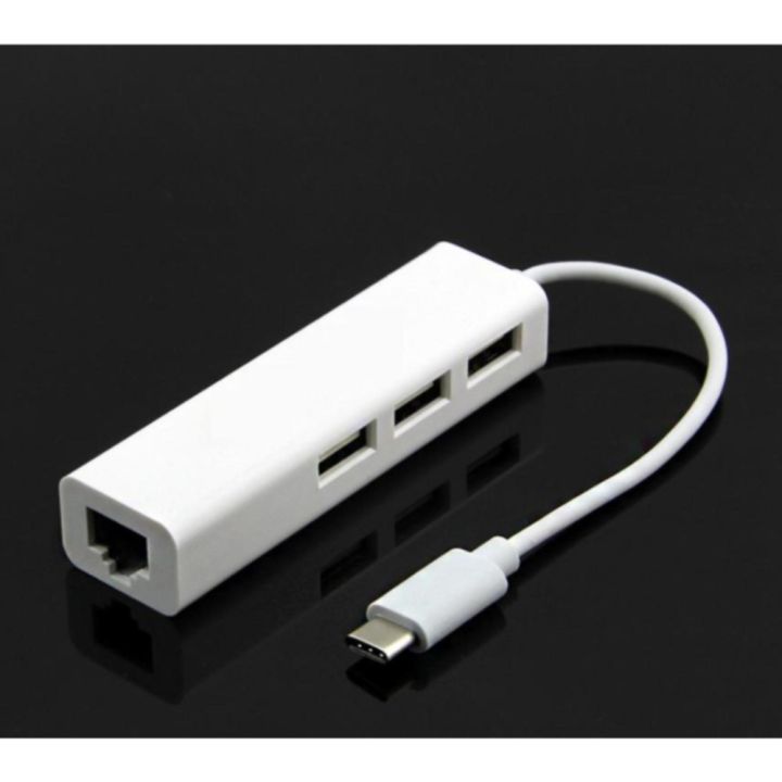 Type C USB C to RJ45 Gigabit Ethernet LAN Adapter + 3 Port USB 3.0 Hub ...