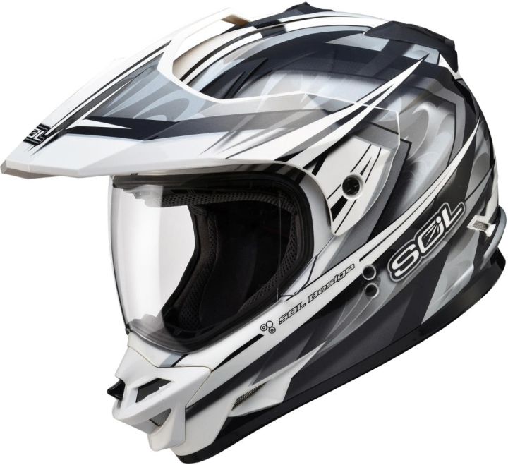 SOL Dual Sport Motard SS-1 Ultimate Motorcycle Helmet (White/Silver ...