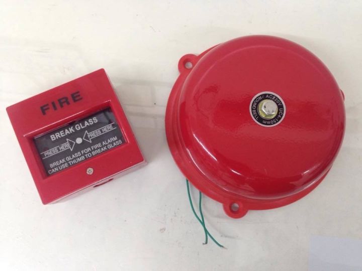 Fire Alarm Bell 6 inches diameter 220v with break glass manual push ...