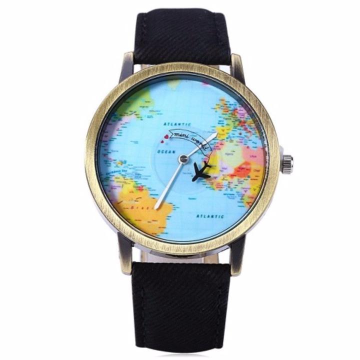 Mini World Map Dial PU Denim Leather Watch- Black | Lazada PH