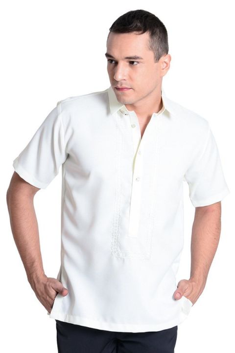 Titan Barong of Lumban Crepe Half Open Short Sleeve Polo (Cream ... Titan Barong of Lumban Crepe Half Open Short Sleeve Polo (Cream ...