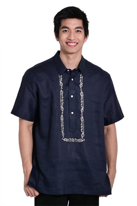 Titan Barong of Lumban Linen Short Sleeve Half Open Formal (Black ... Titan Barong of Lumban Linen Short Sleeve Half Open Formal (Black ...