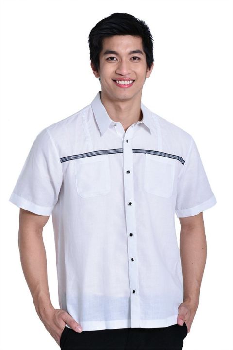 Titan Barong of Lumban Linen With Pipings Short Sleeve Full Open Formal ...