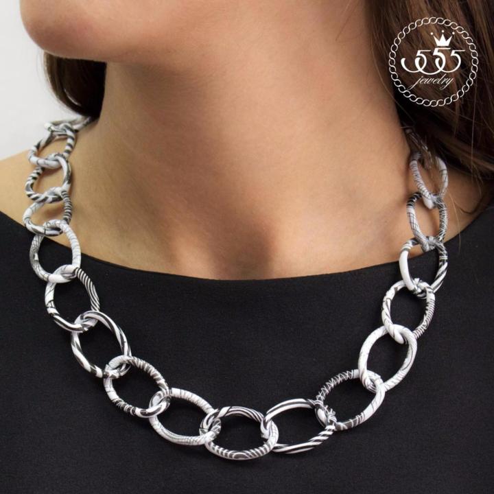 555jewelry สายสร้อยคอแฟชั่นลายโซ่ทำสีลายกราฟฟิกขาว-ดำ แฟชั่นจิลเวลรี่ ...