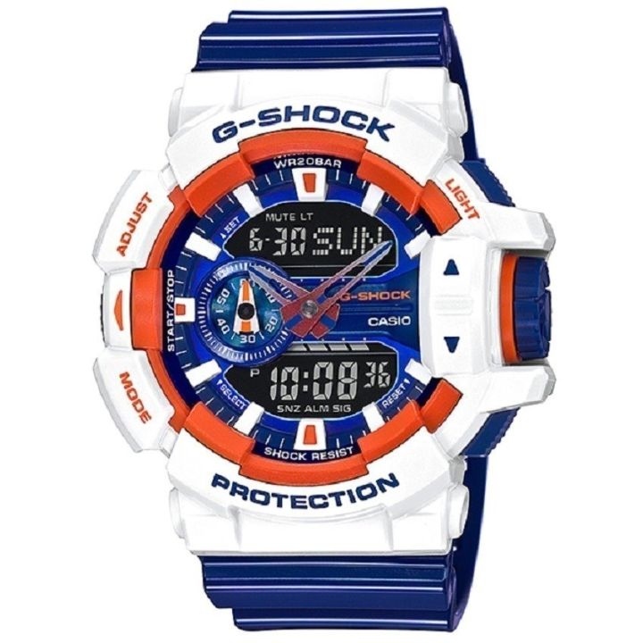 Casio G Shock นาฬิกาข้อมือผู้ชาย สีขาว น้ำเงิน สายเรซิ่น รุ่น Ga 400cs