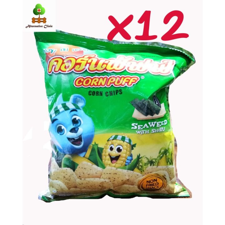 Corn Puff Corn Chips Seaweed with Shoyu, Non fried Snack 72 g. 12 ...