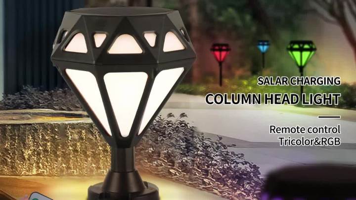 DingDian LED Solar Outdoor Gate Lights Tricolor + RGB Flash, breathing ...