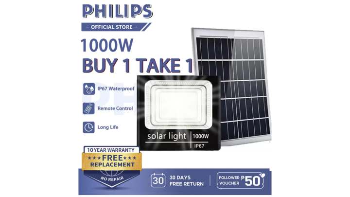 PHILIPS BUY 1 TAKE 1 Solar Light 1000W Outdoor LED Sensor Lights IP67 Outdoor Waterproof Flood ...